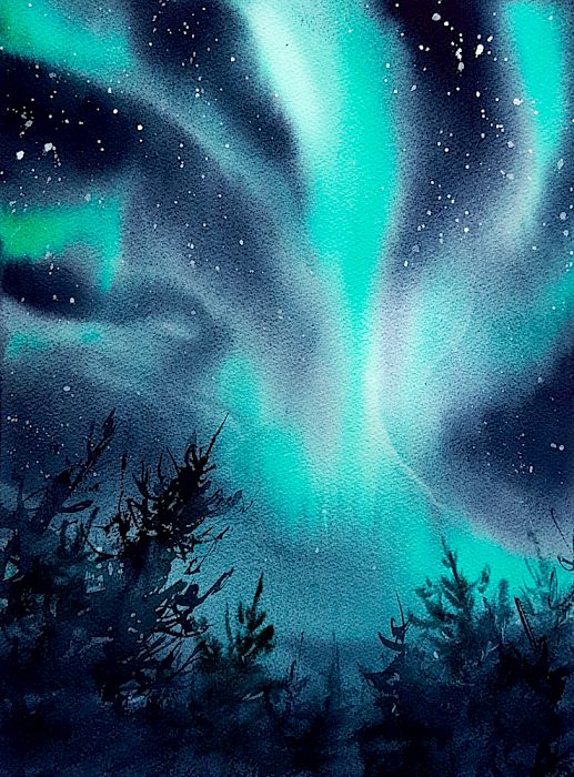 🇬🇧 Watercolor online lesson “Northern Lights”